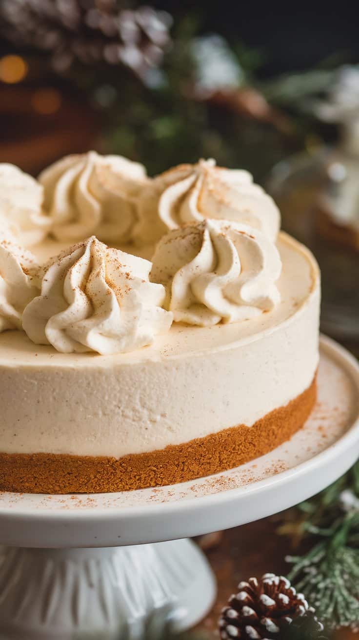 Eggnog Cheesecake with Nutmeg Whipped Cream