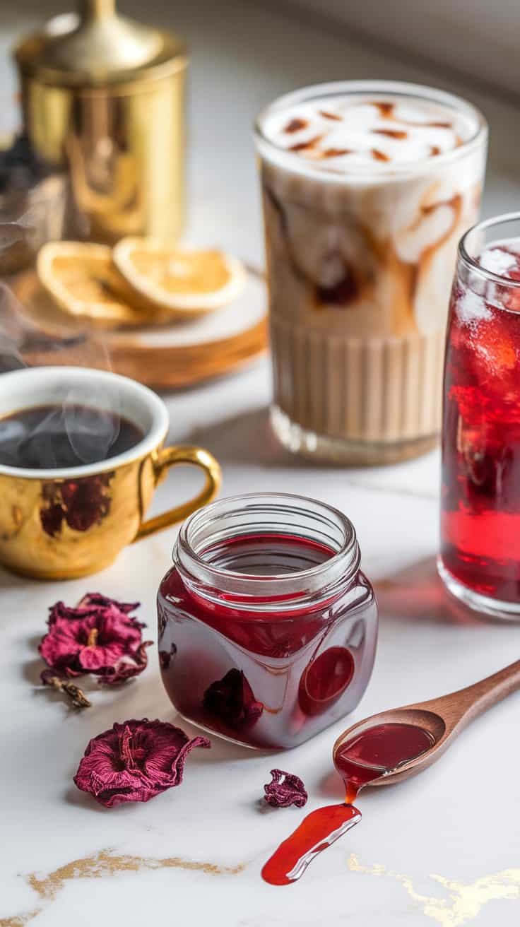 Homemade Hibiscus Coffee Syrup