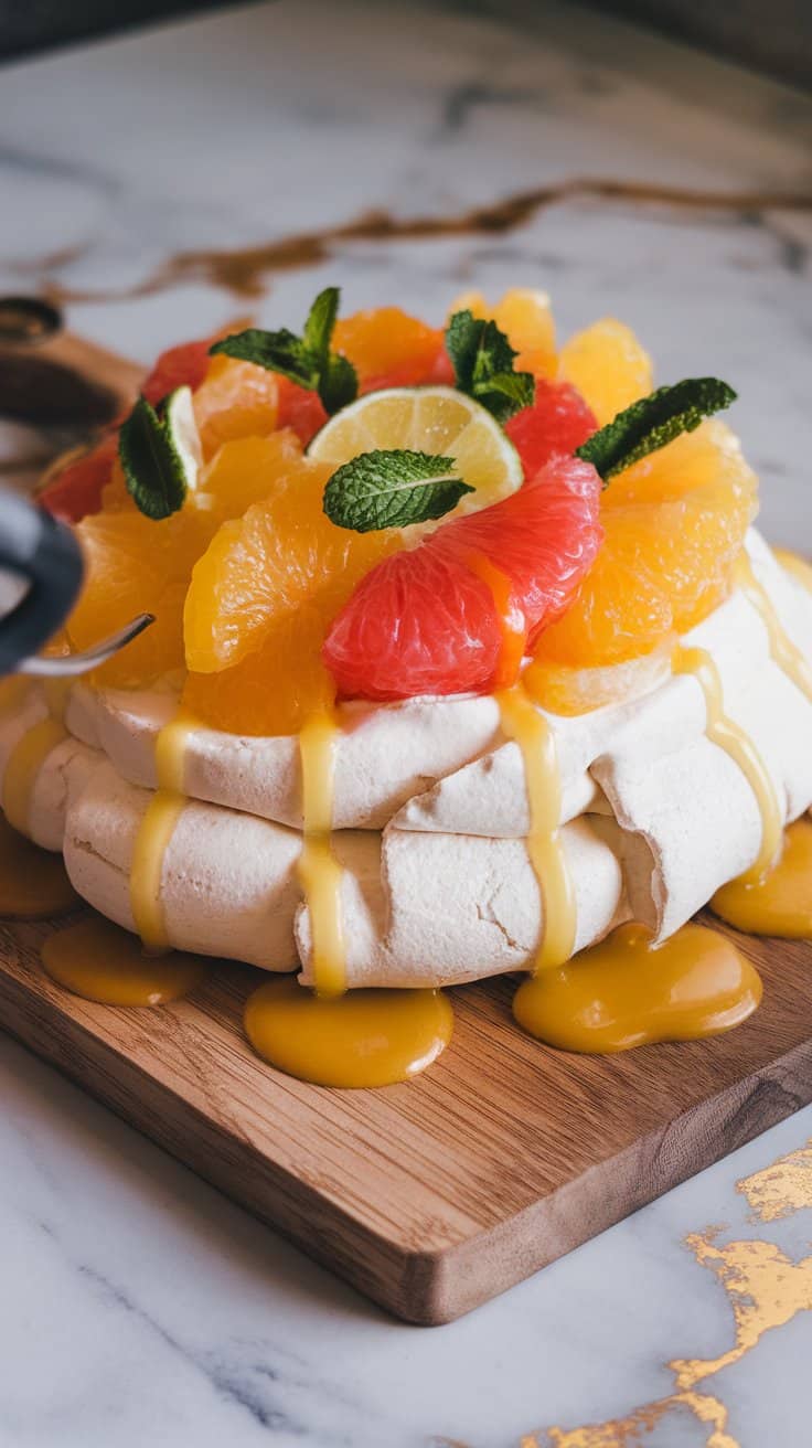 Pavlova with Meyer Lemon Curd & Citrus Salad