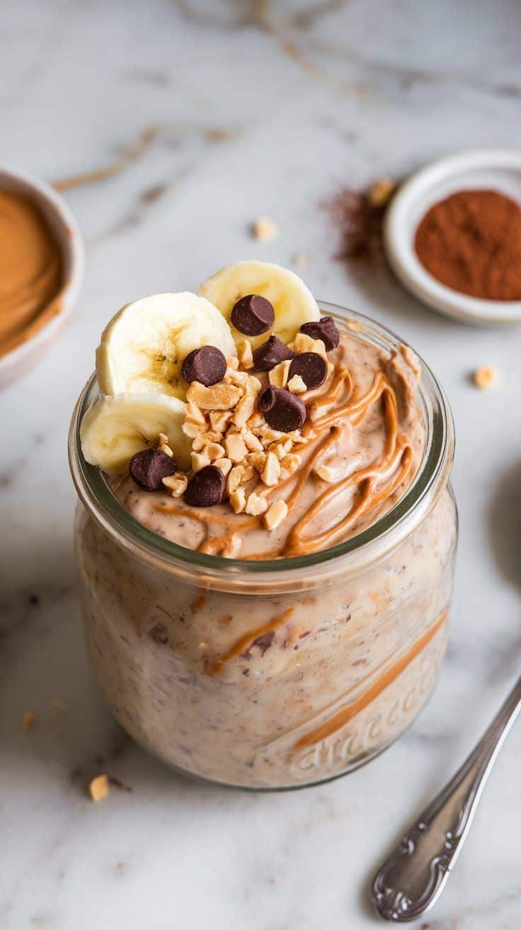 Chocolate Peanut Butter Banana Overnight Oats