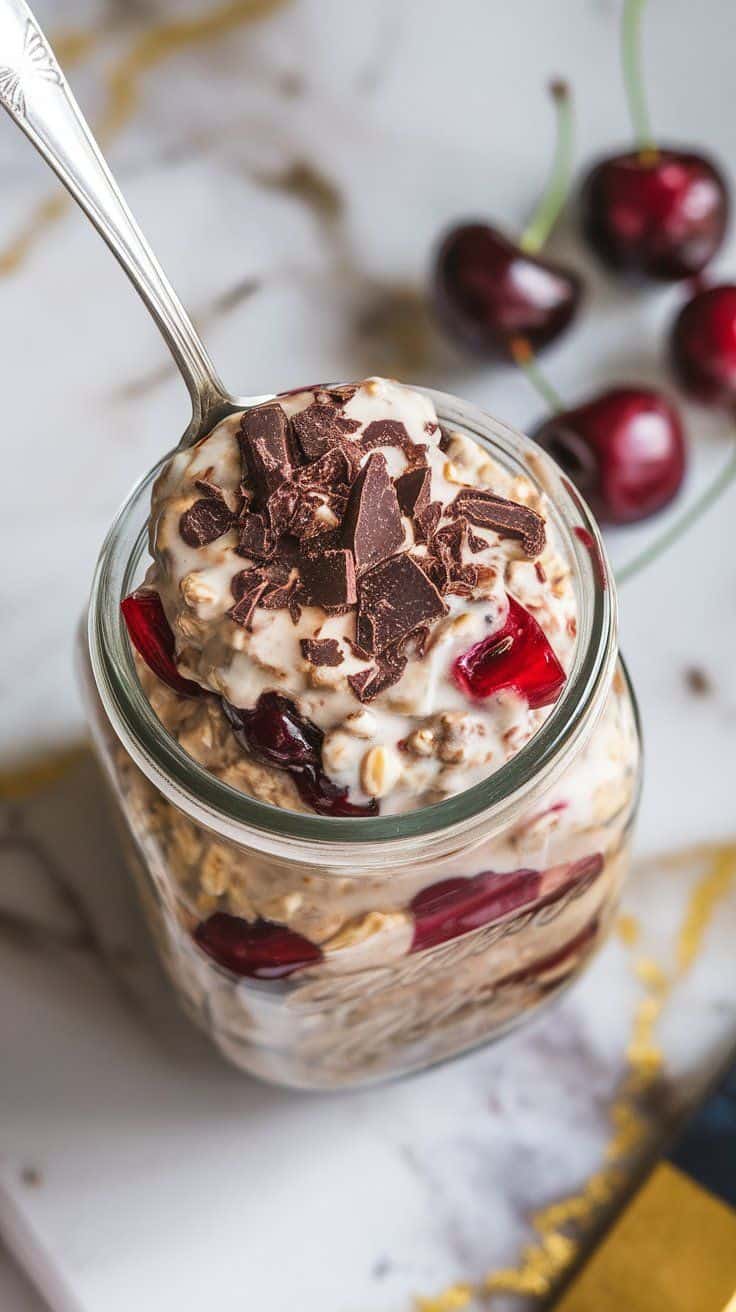 Black Forest Cake-Inspired Overnight Oats 🍫🍒🥣