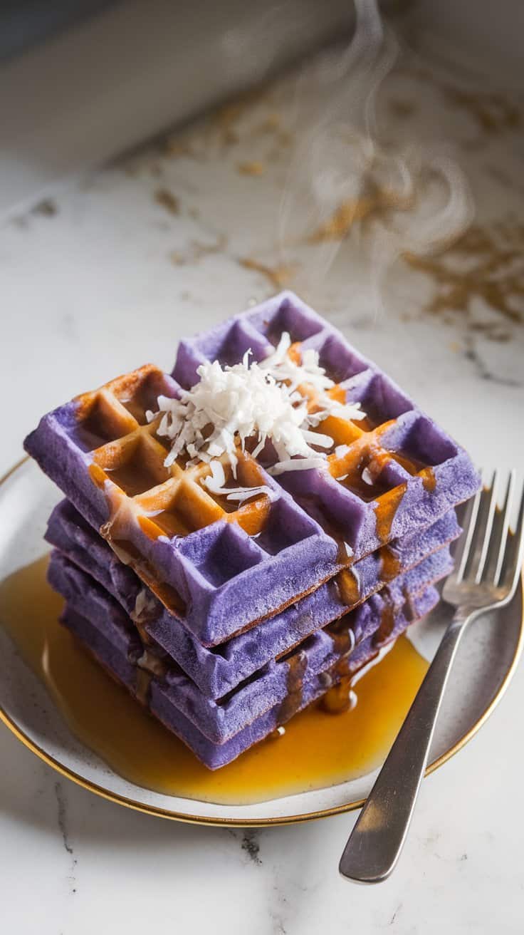 Ube Waffles with Macapuno Syrup