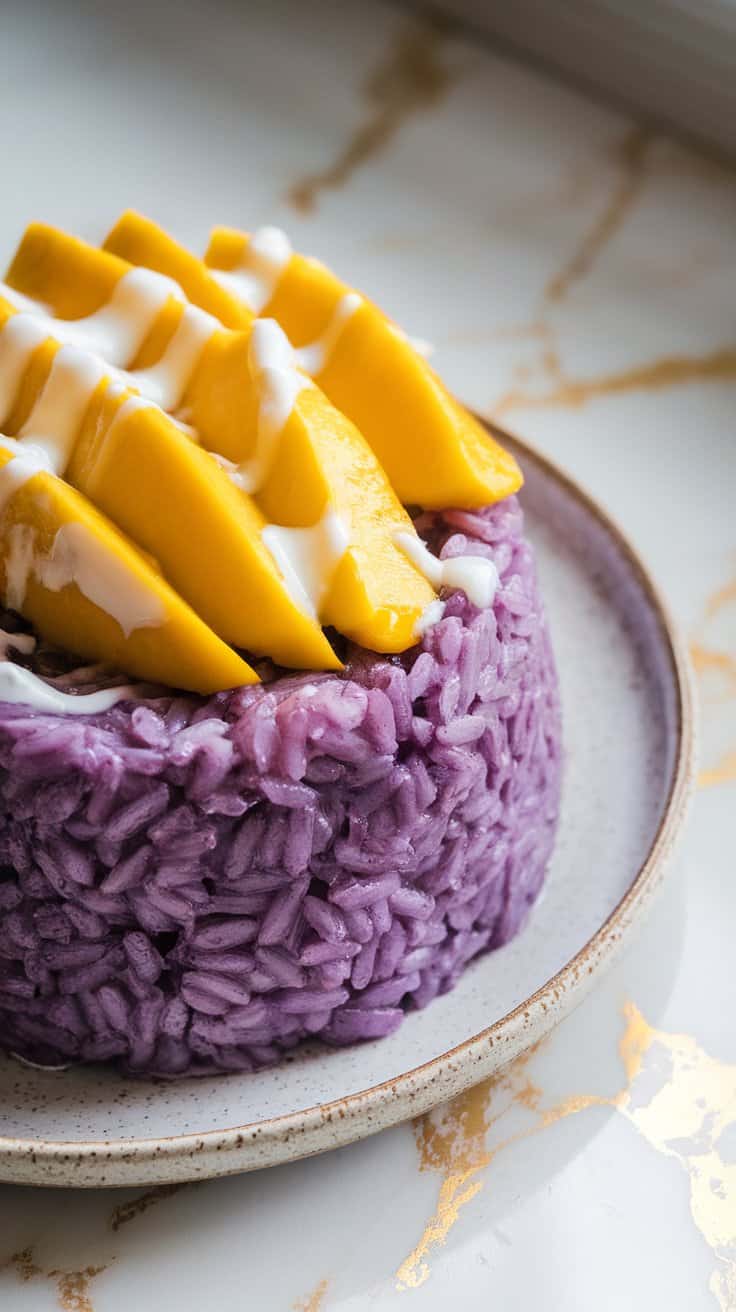 Ube Sticky Rice with Mango and Coconut Milk