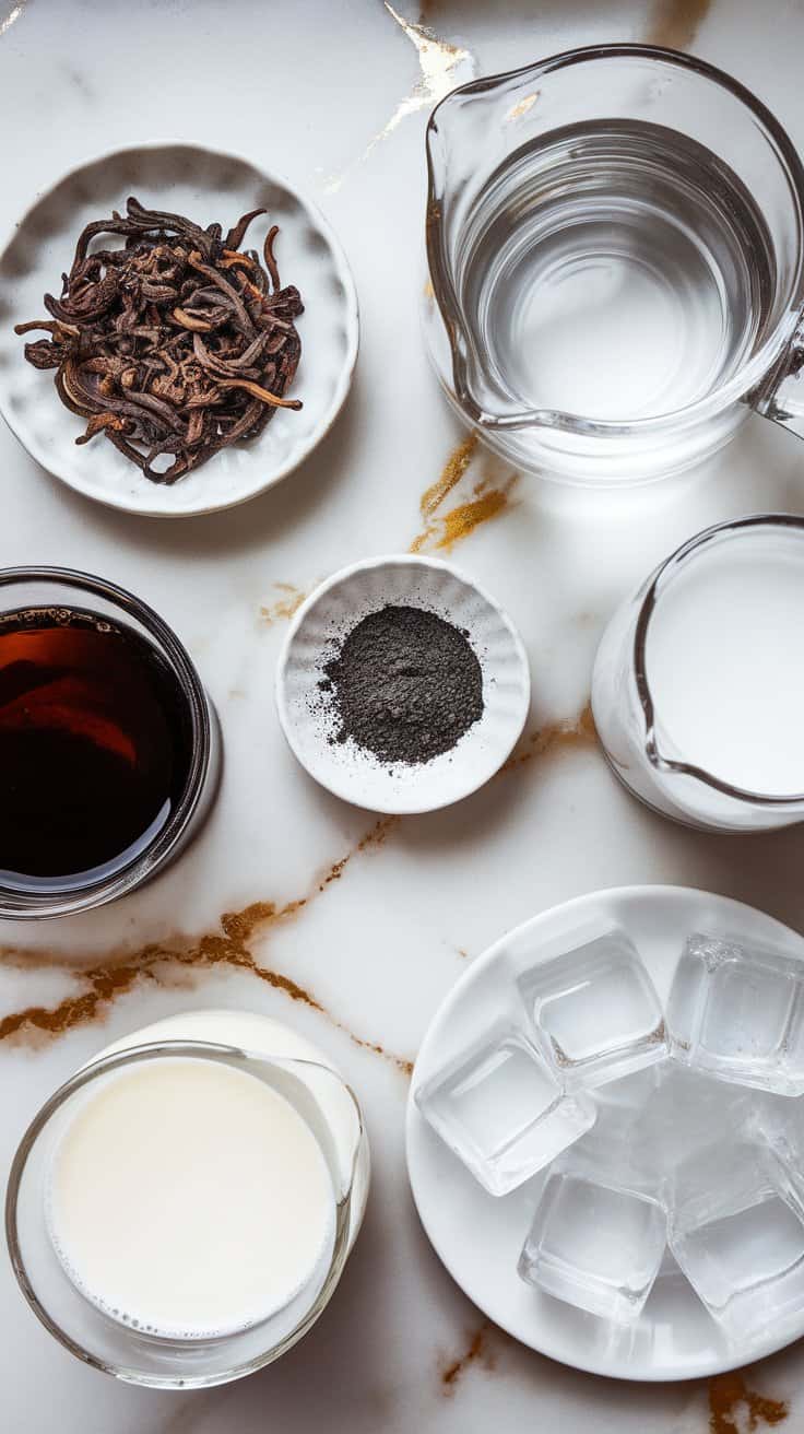 Charcoal Milk Tea (with Roasted Oolong + Sweet Cream)