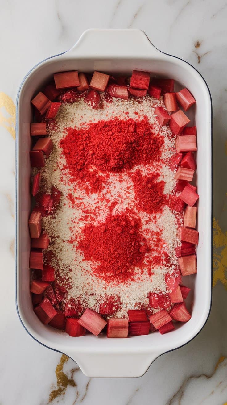 Rhubarb Dump Cake with Jello (Tart + Sweet Magic!)