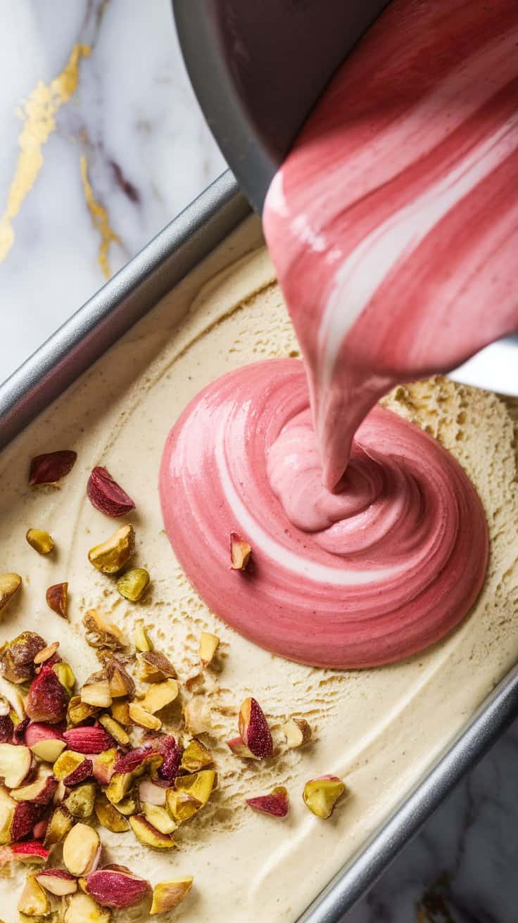 Rhubarb and Pistachio Ice Cream