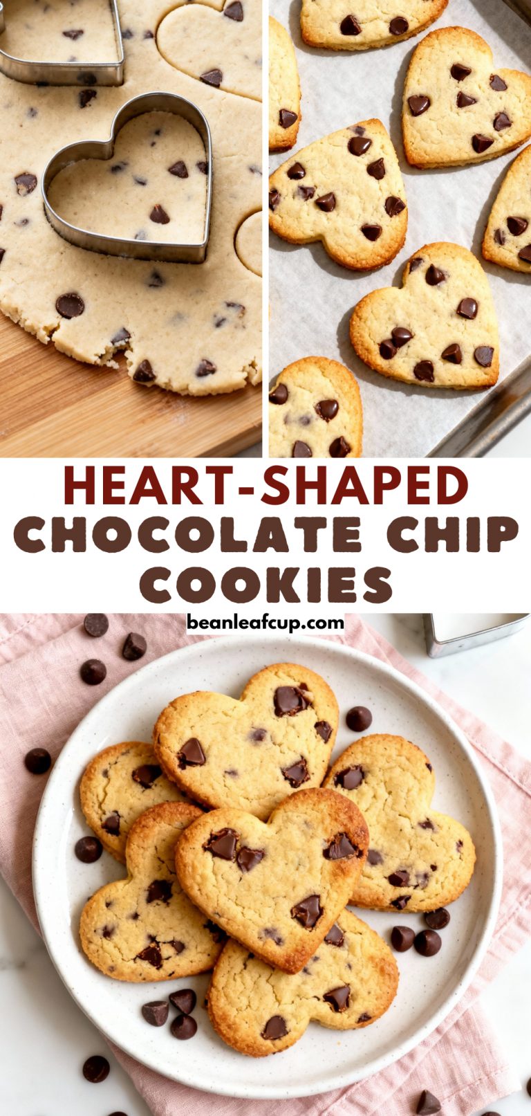 Heart-Shaped Chocolate Chip Cookies - Bean Leaf Cup