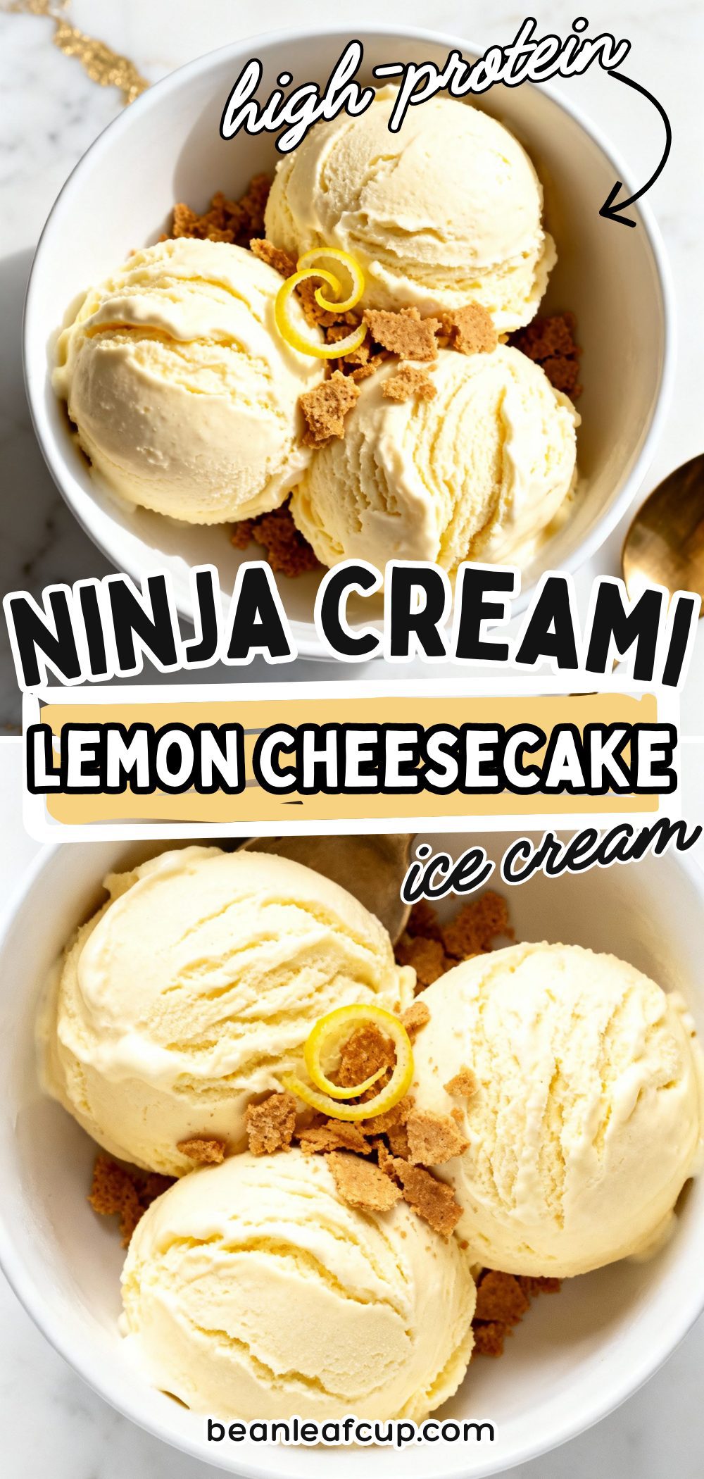 Ninja Creami Lemon Cheesecake Protein Ice Cream - Bean Leaf Cup