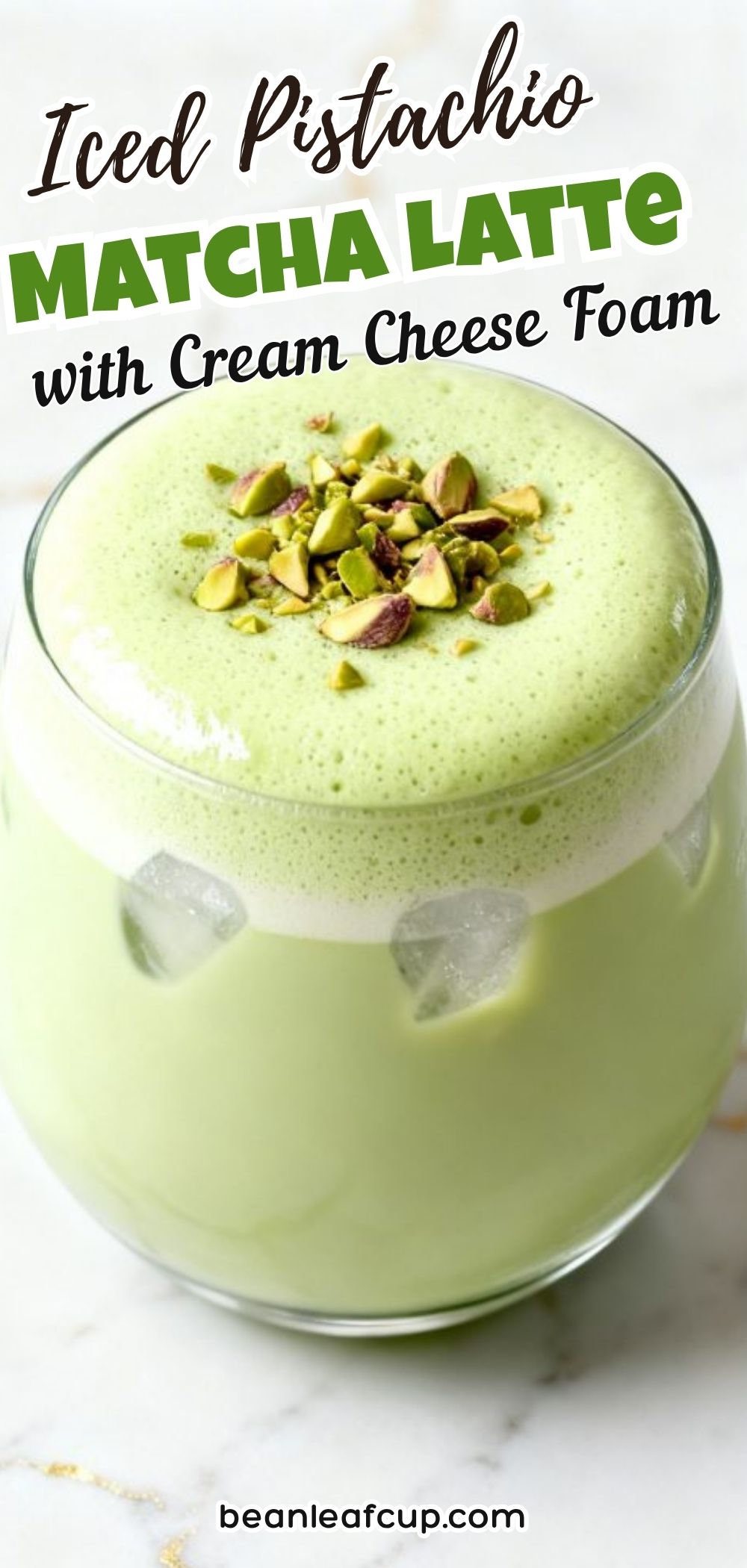 Iced Pistachio Matcha Latte with Cream Cheese Foam
